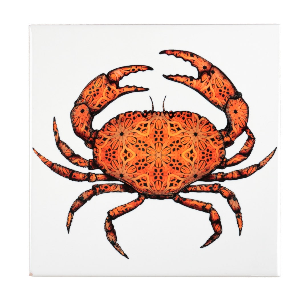Orange Red Crab Design Tile - Crab Decor - Ocean House - Beach Home ...
