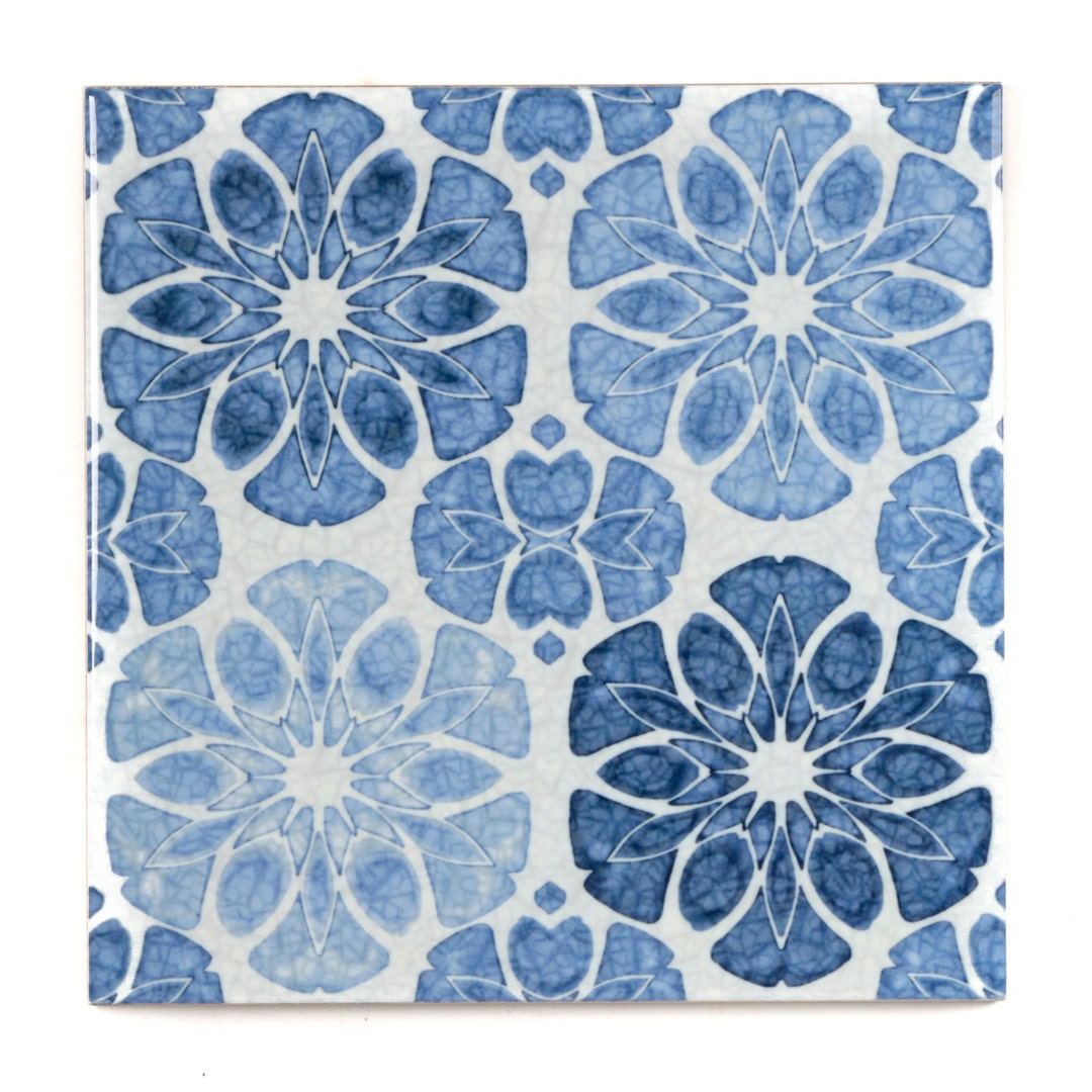 Blue Grey Flower Tiles, Mix and Match Ceramic, Ecclectic Vintage, Aga ...