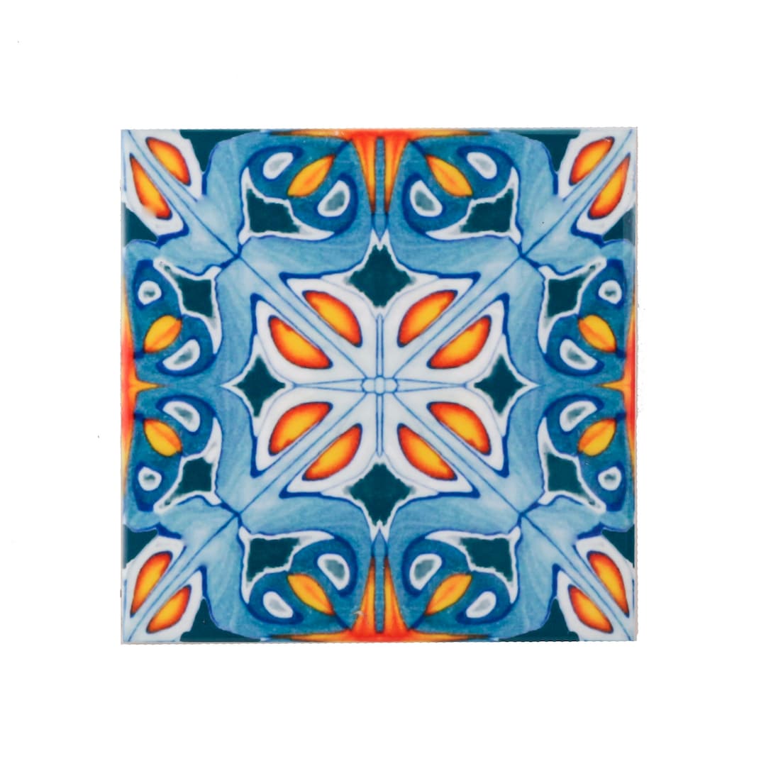 Spanish Kitchen Tiles, Moroccan Style Tiles, 6 Inch Blue Orange Ceramic ...
