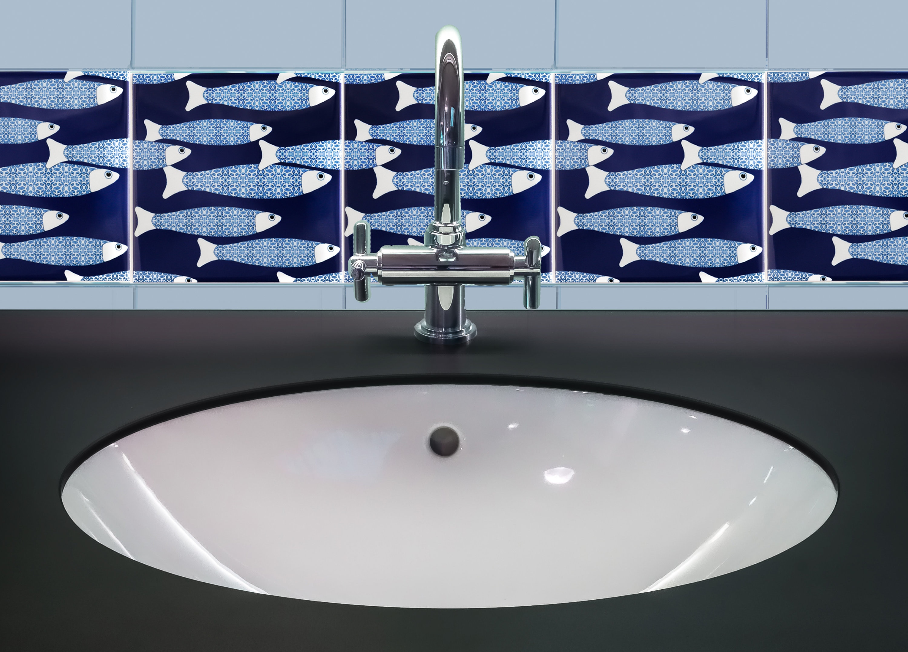 Navy Blue Fish Tile Ocean Tile Feature Wall Fish Decor | Etsy UK