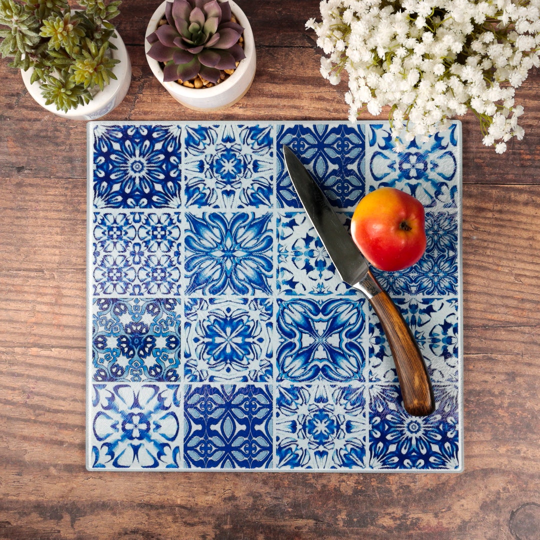 Blue & White 'mixed Tiles' Chop Board, Dutch Delft Worktop Protector ...