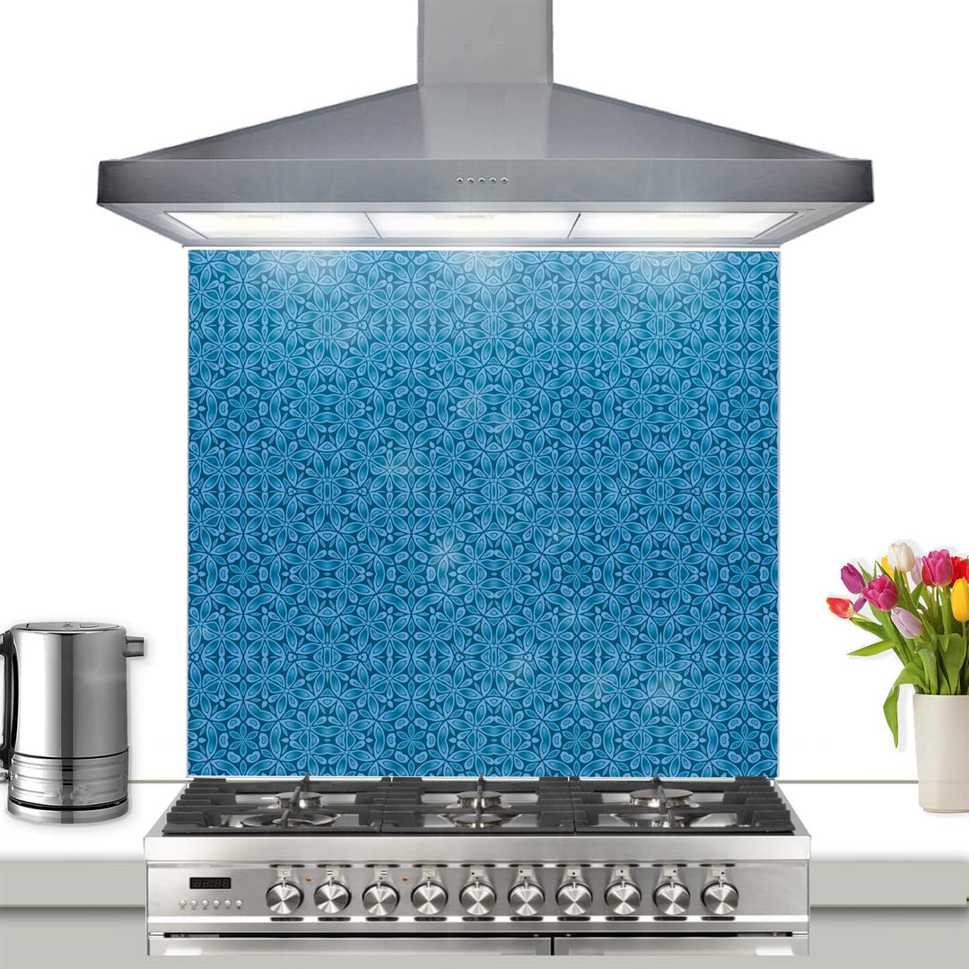 Blue 'liberty Print' Splashback, Toughened Glass Backsplash, Custom ...