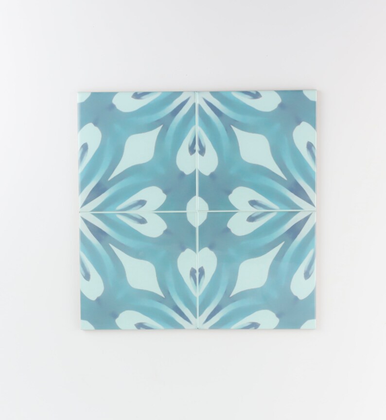 Aqua Blue Green Large Pattern Tiles Watercolour Tiles - Etsy