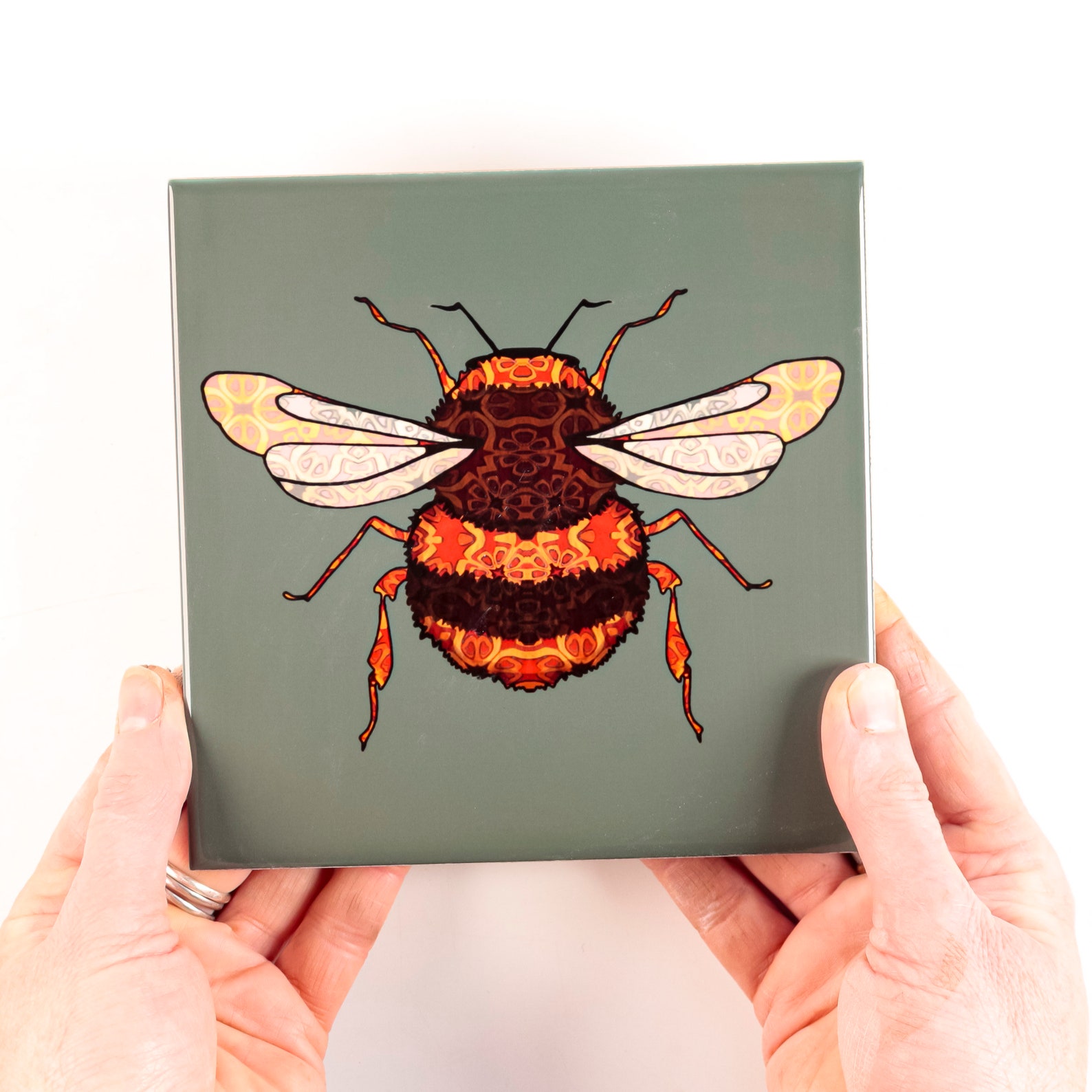 Bee tile red bumble bee feature wall wildlife decor | Etsy