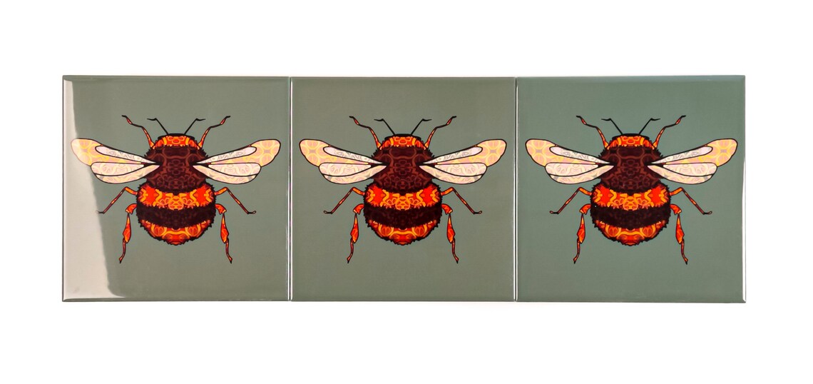 Bee tile red bumble bee feature wall wildlife decor | Etsy