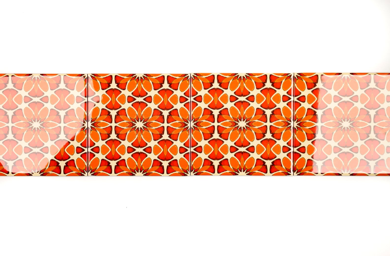 Moroccan Flower Tiles, Arts and Crafts Tiles, Orange Apricot Cream ...