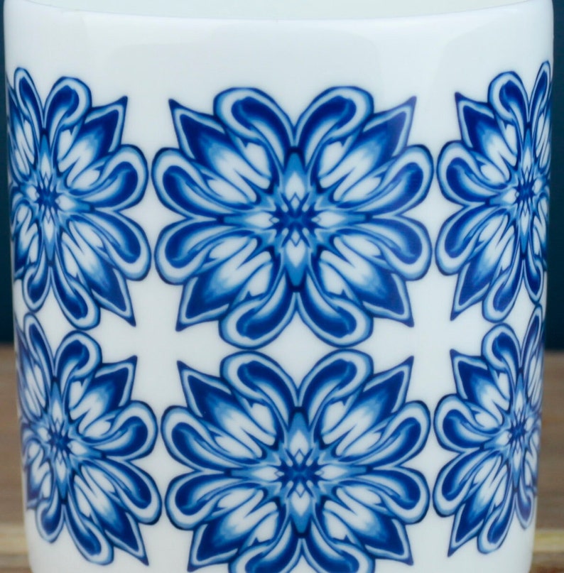 Large Blue Bone China Mug - Pretty Flower Design - Navy Blue and White ...