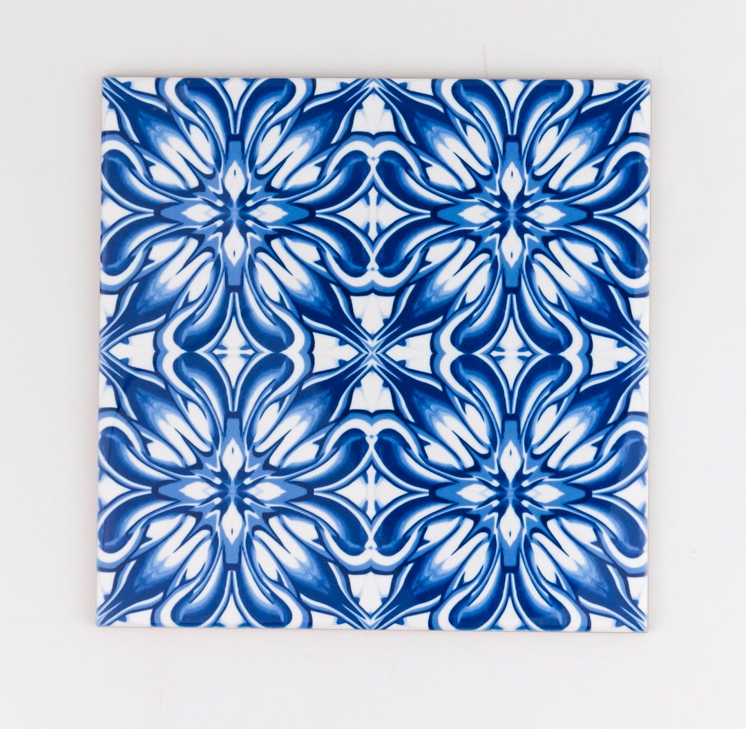 Blue Flower Tiles, Victorian Edwardian Tile, Navy Decorative 6 Inch Art ...