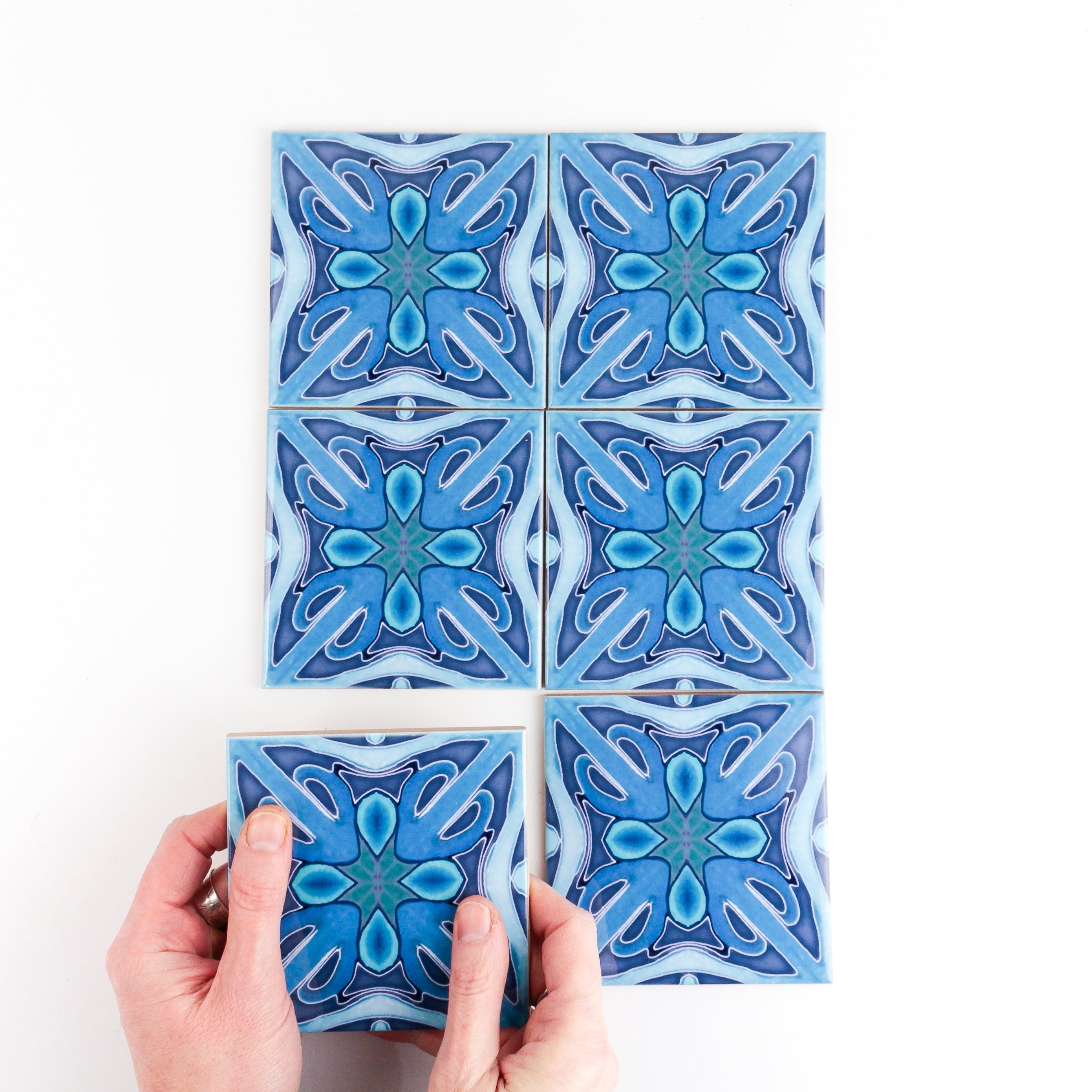 Art deco handmade tiles rich denim blue splashback tiles | Etsy