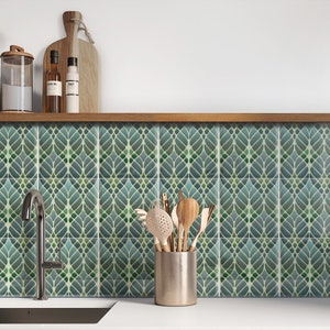 Art Nouveau Tiles, Craftsman Tile Green Blue, Colourful Handprinted ...