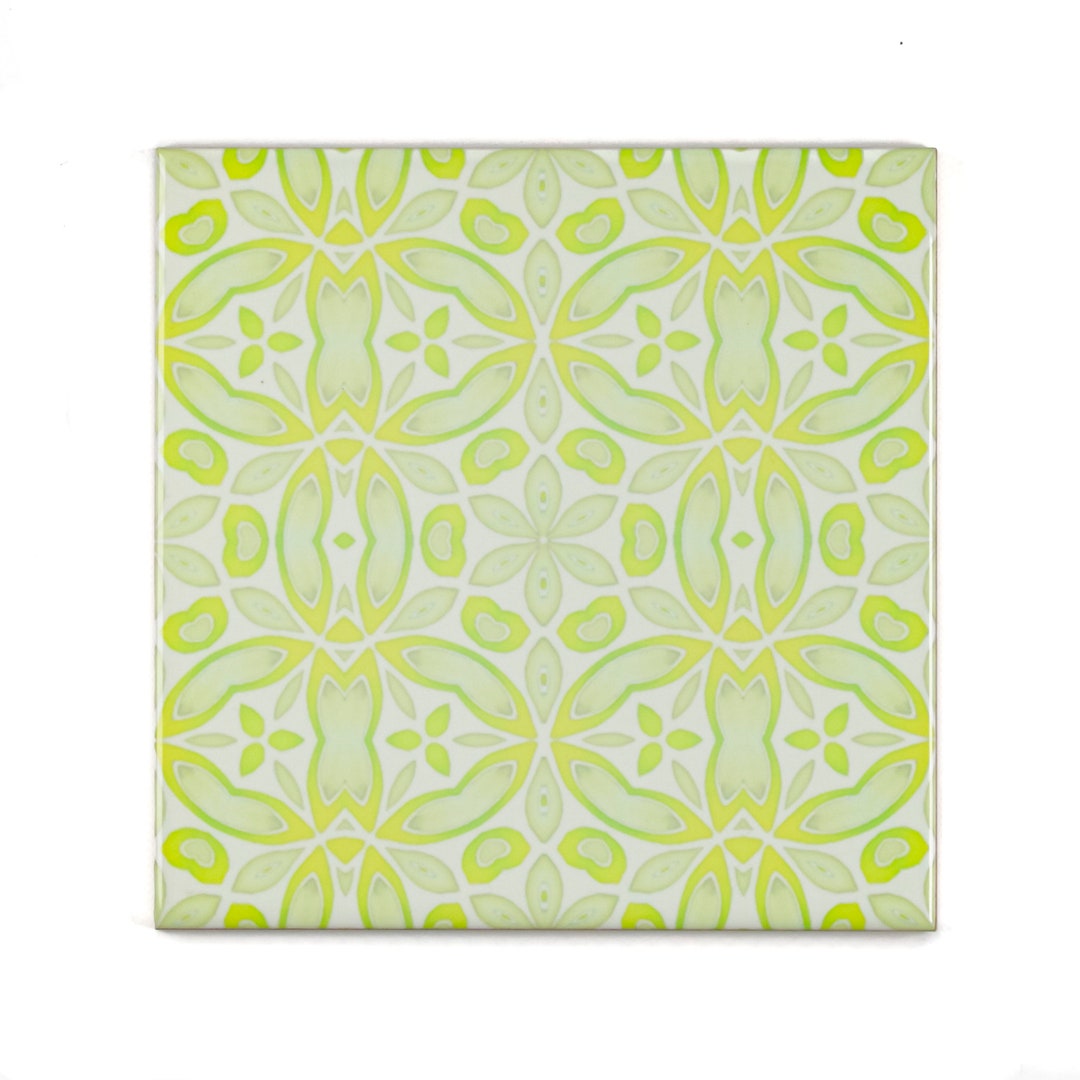 Yellow Green Tiles, Decorative Pattern Tile, Lemon Apple Millefiori ...