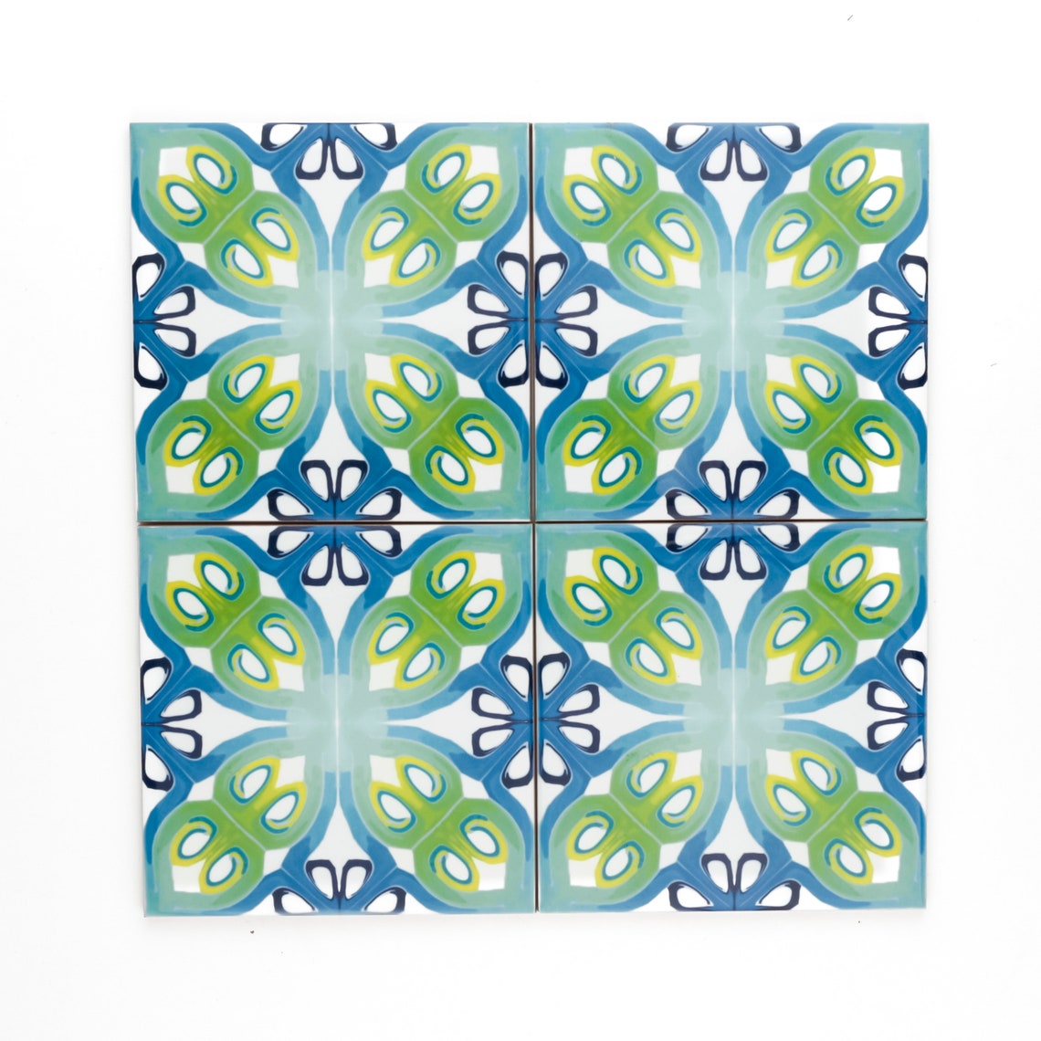 Teal Art Deco Tiles, Edwardian Fireplace Tiles, Unique Handprinted Tile ...