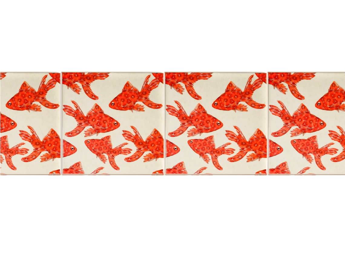 Goldfish Pattern Ceramic Tiles Orange Fish Tiles Dramatic | Etsy