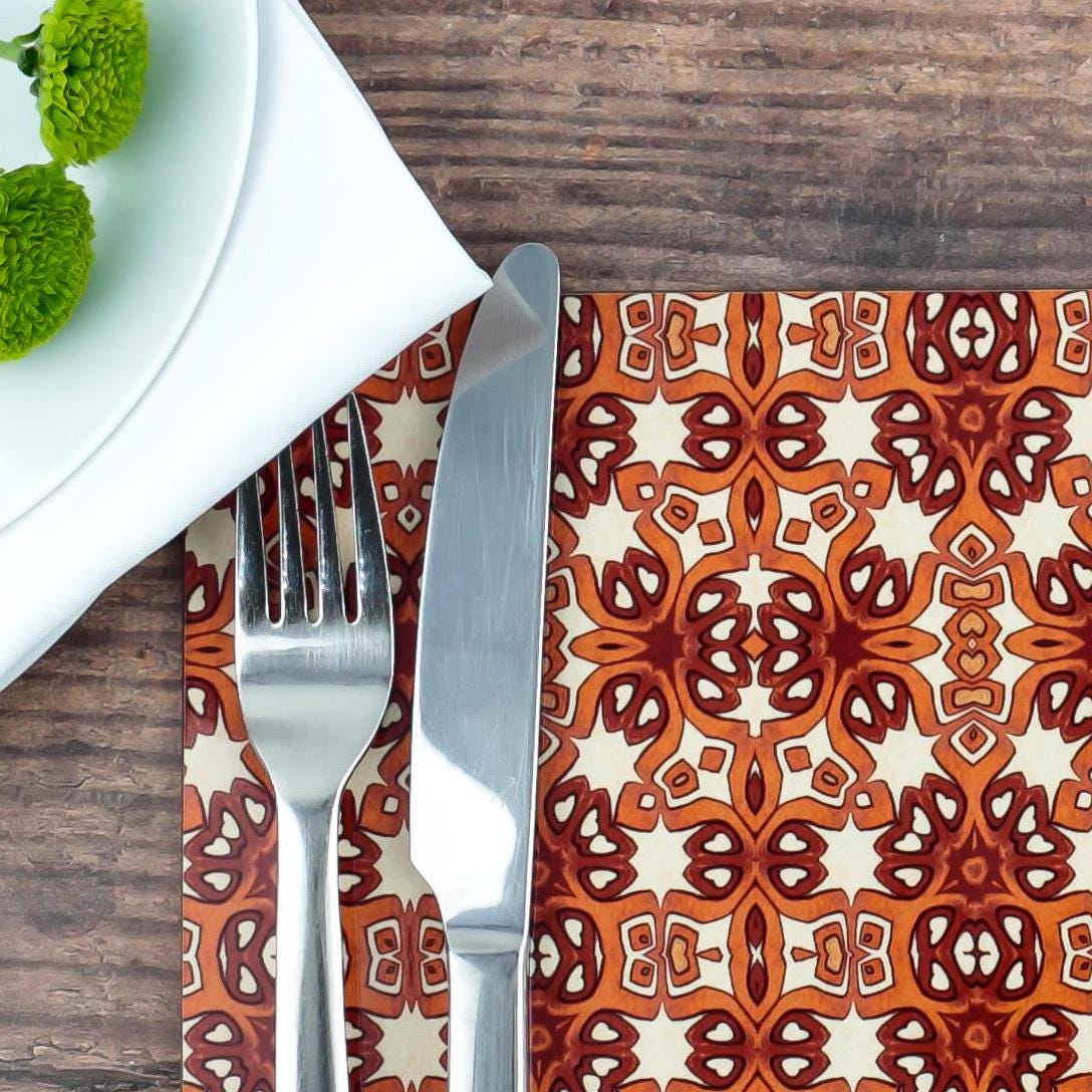 Rustic Red Cream Table Mat, Damask Print Extra Large Wooden Placemat ...