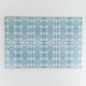 Pale Blue and Grey Hand Printed Ceramic Tiles, 10cm 4 Inch Decorative ...