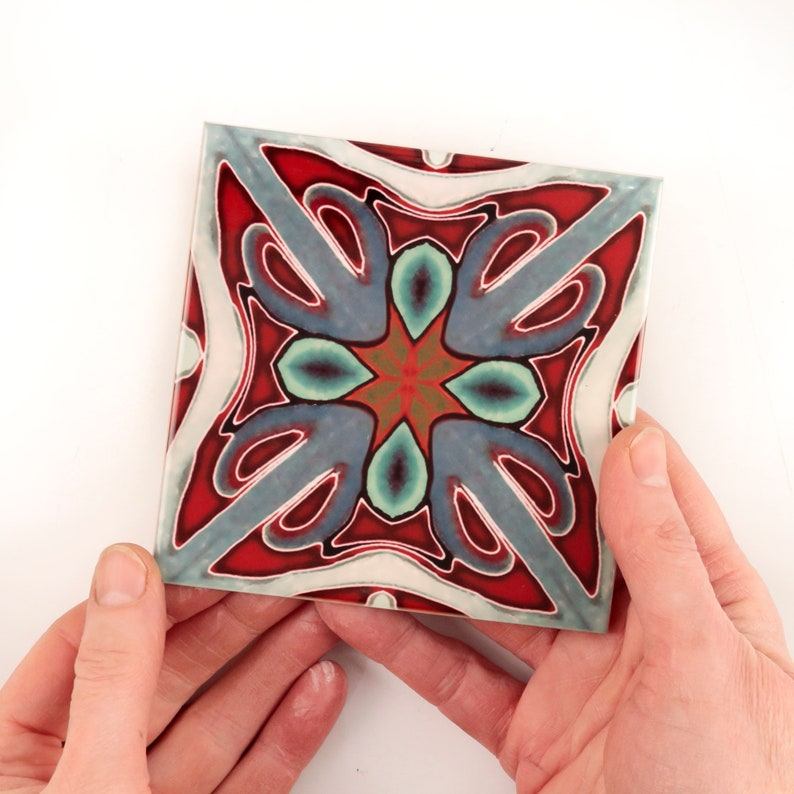 SET of 20 Deep Red Victorian Ceramic Tiles Beautiful Twining | Etsy