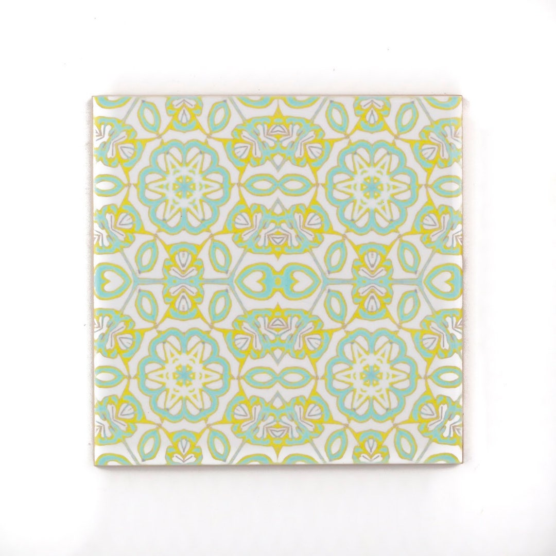 Edwardian Cream Tiles, Decorative Pattern Tile, Yellow and Blue ...