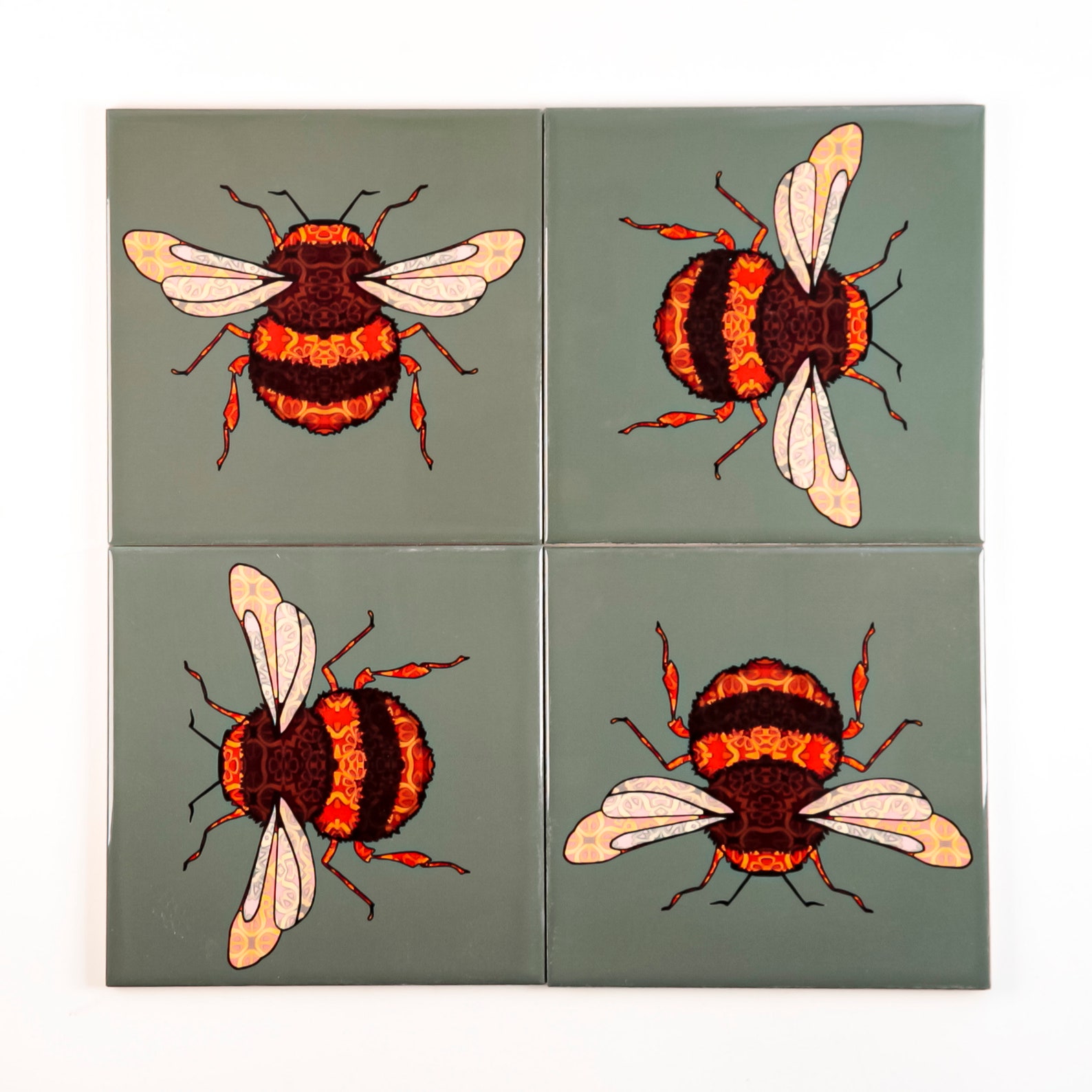 Bee tile red bumble bee feature wall wildlife decor | Etsy