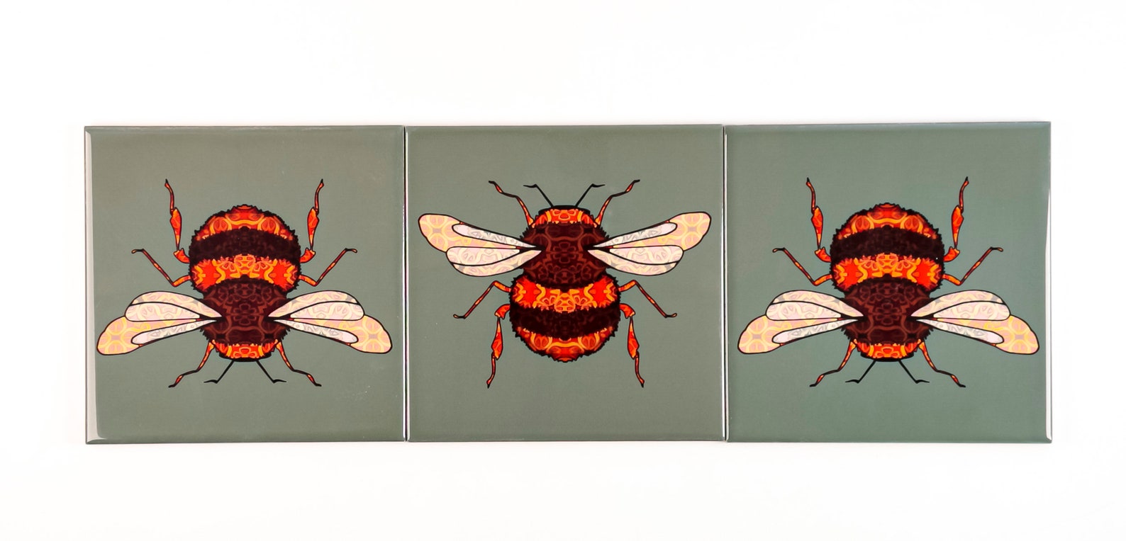 Bee Tile - Red Bumble Bee , Feature Wall, Wildlife Decor, Pattern ...