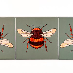 Bee Tile - Red Bumble Bee , Feature Wall, Wildlife Decor, Pattern ...
