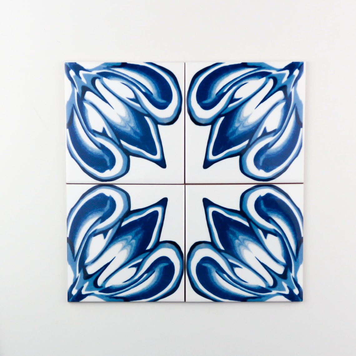 Set of Four Delft Blue Ceramic Tiles, Millefiori Decorative Tile ...