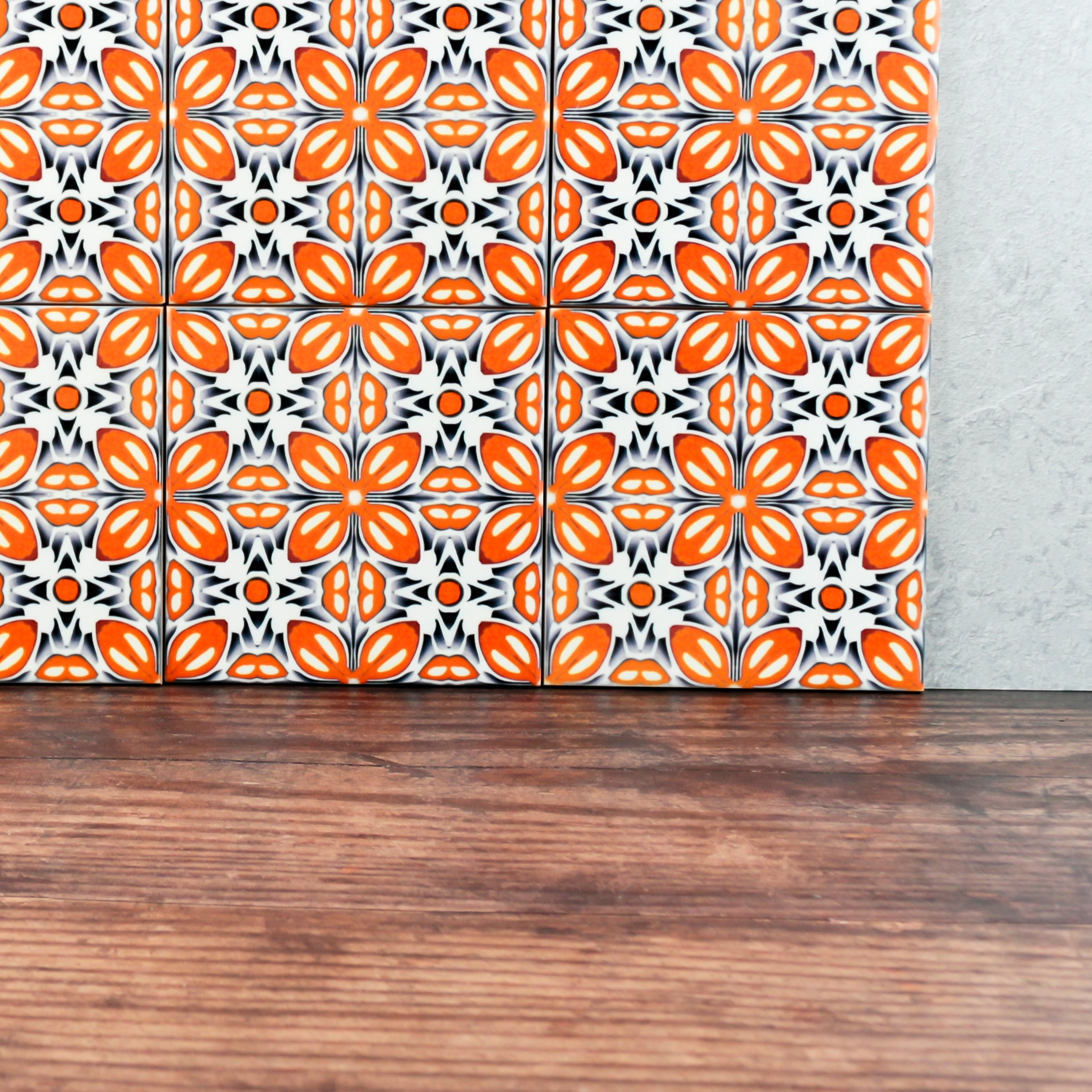 Set of 20 Orange Flower Ceramic Tiles Geometric Splash Back - Etsy UK