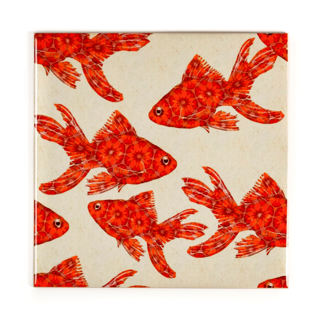 Goldfish Pattern Ceramic Tiles, Orange Fish Tiles, Dramatic Back Splash ...