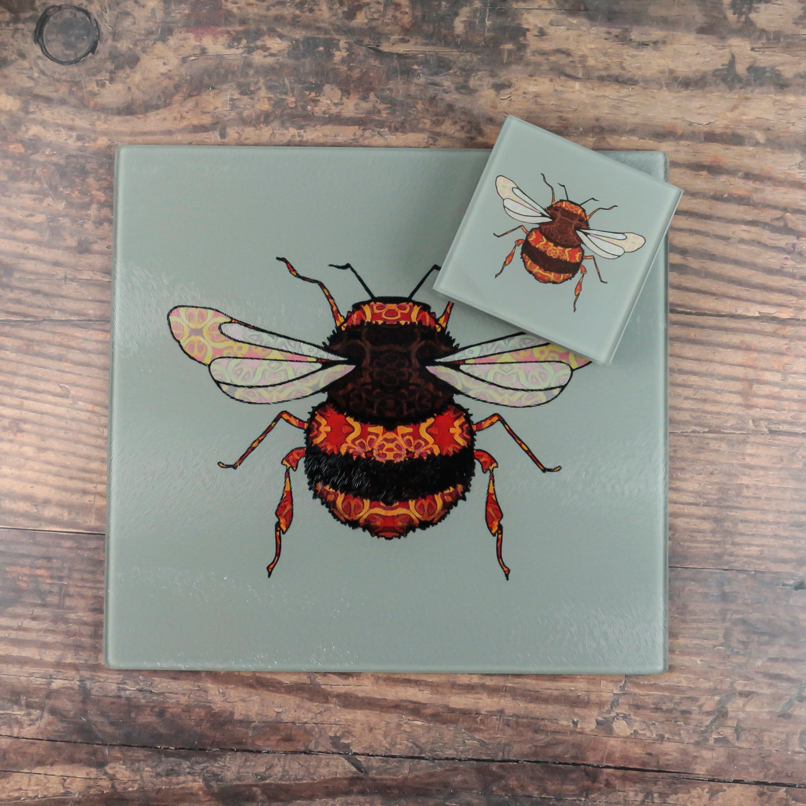 Bumble Bee Kitchen Chop Board Red Cream Heatproof Pan Stand - Etsy