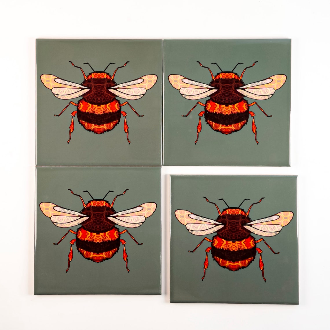 Bee tile red bumble bee feature wall wildlife decor | Etsy