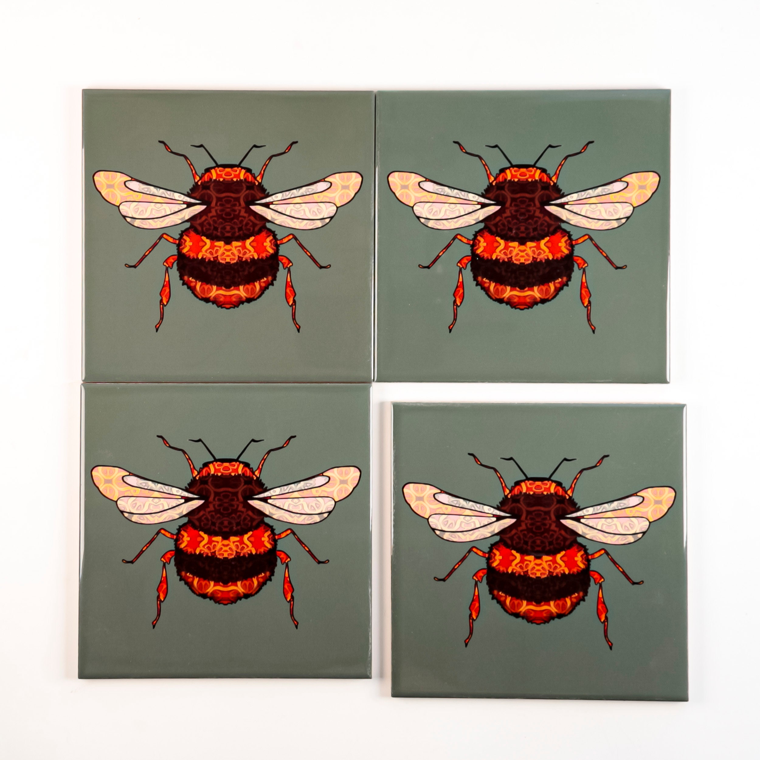 Bee Tile - Red Bumble Bee , Feature Wall, Wildlife Decor, Pattern ...