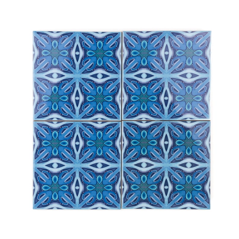 Art Deco Handmade Tiles Rich Denim Blue Splashback Tiles | Etsy
