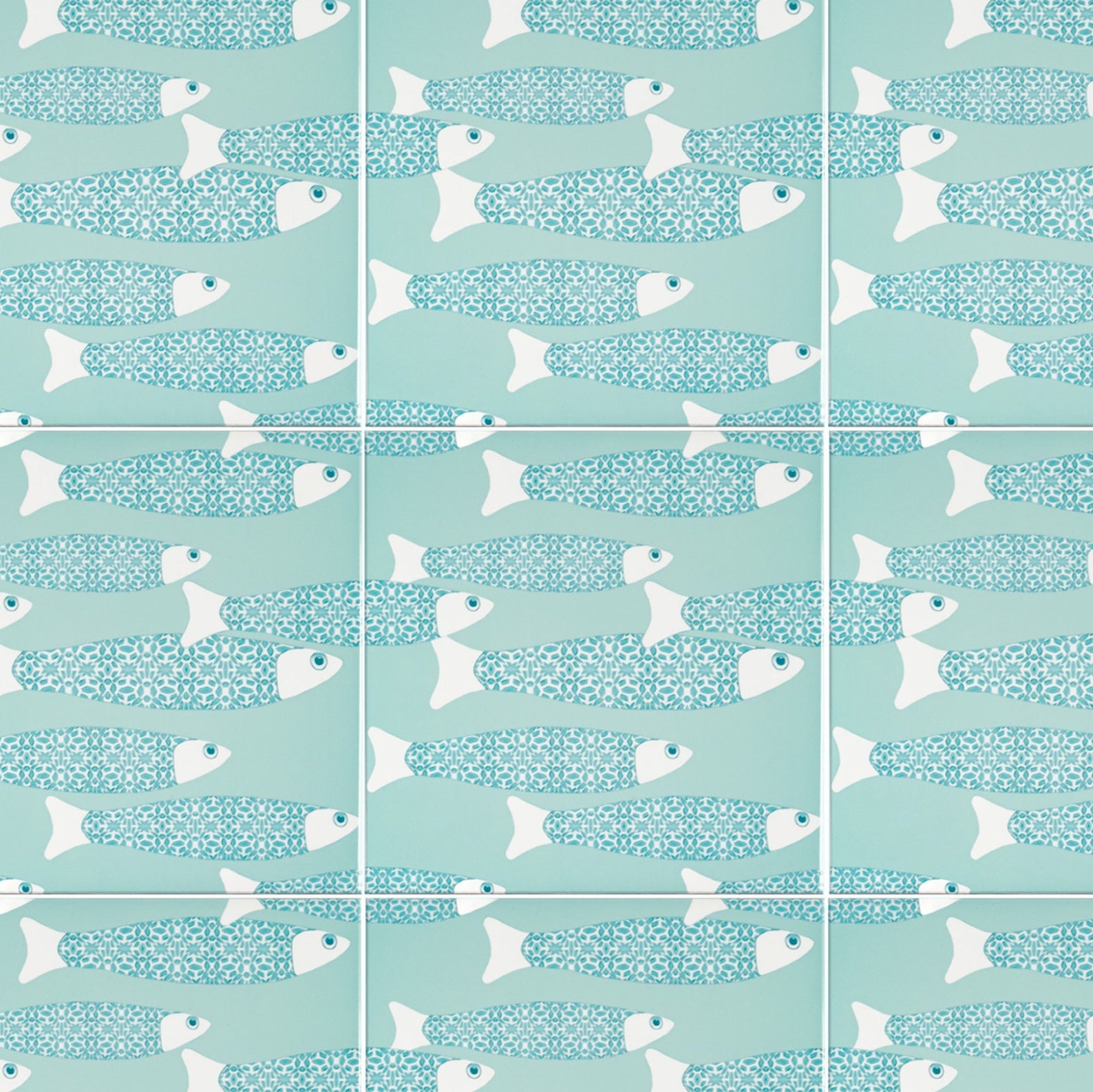 Fish Ceramic Tile, Aqua Turquoise Decor, Ocean Decor, Bathroom Feature ...