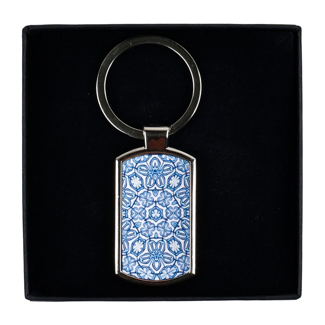 Blue Turkish Flower Hand-printed Key Chain, Car Key Fob for Mum, Bright ...