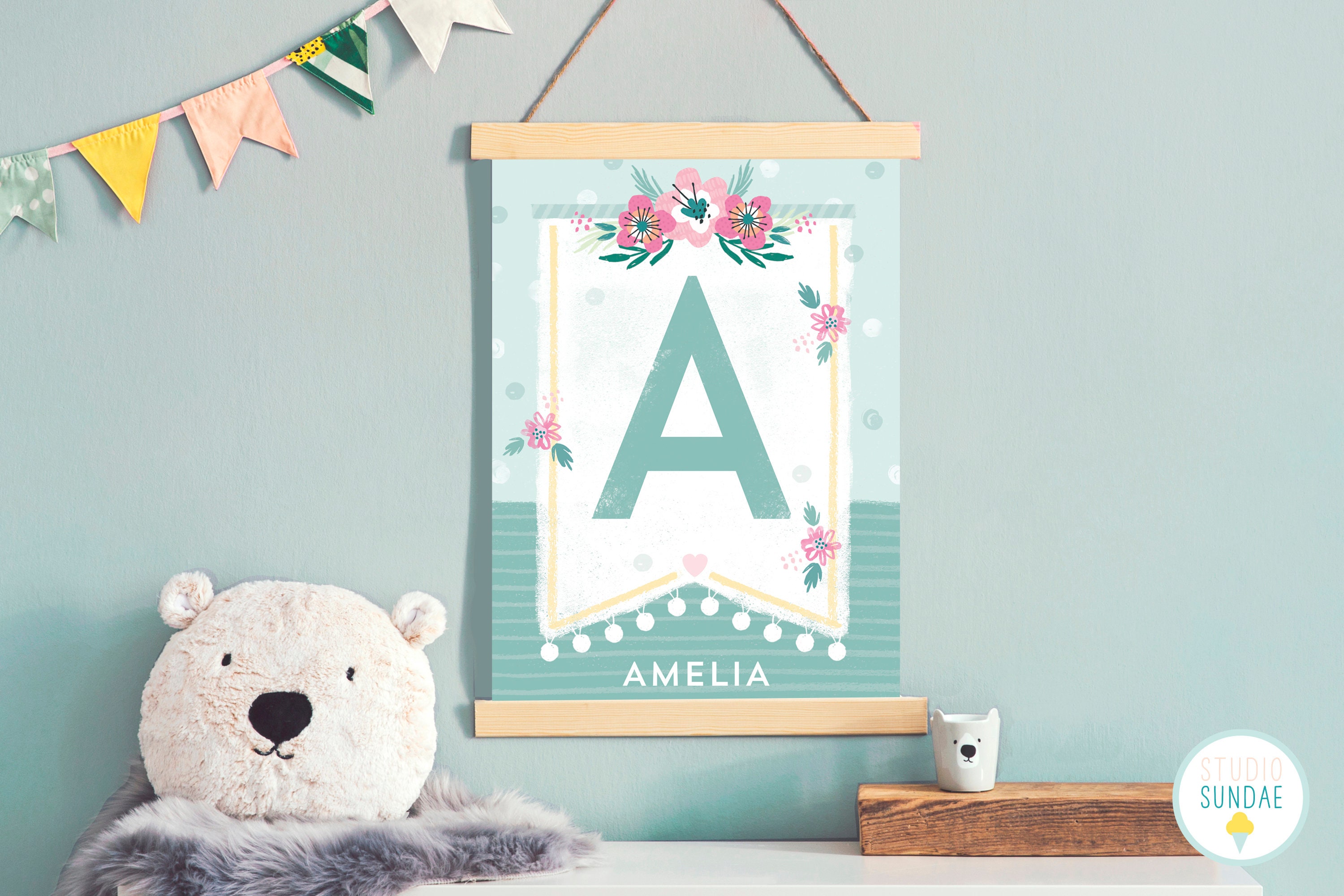 Personalised Floral Initial Name Print Art Poster - Etsy