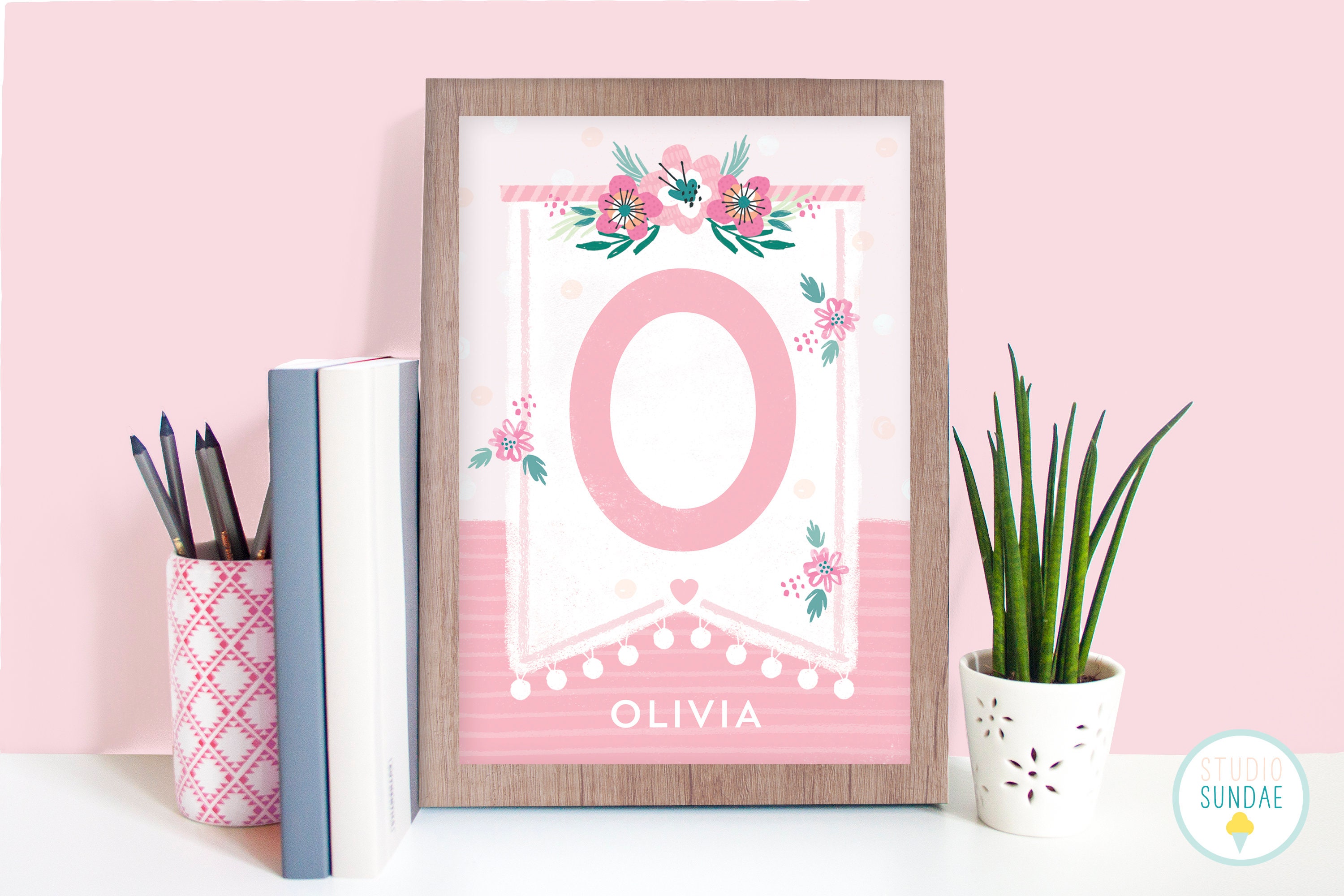 Personalised Floral Initial Name Print Art Poster - Etsy
