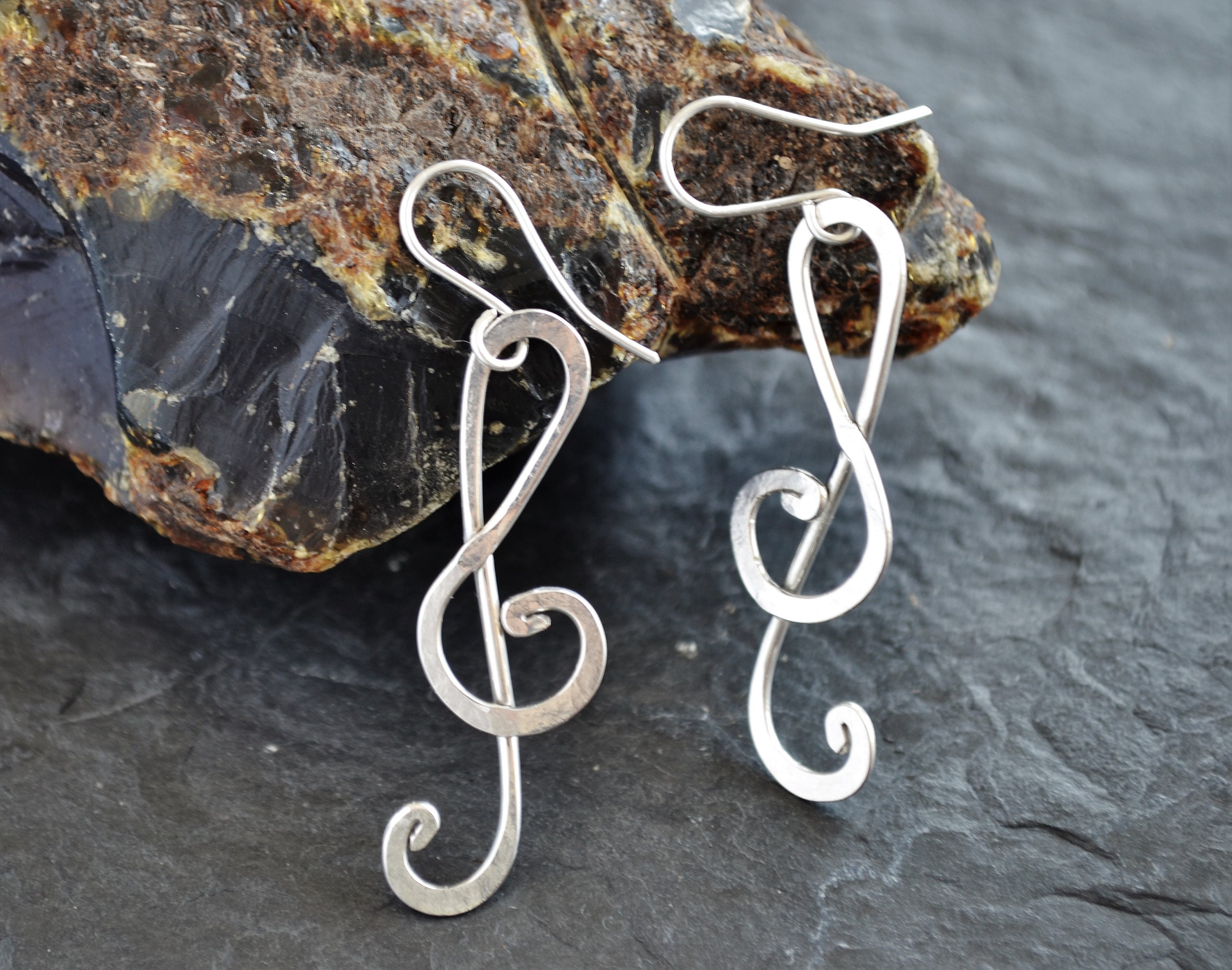 Musical Note, Silver Treble Clef Dangle Earrings, Silver Music Earrings ...