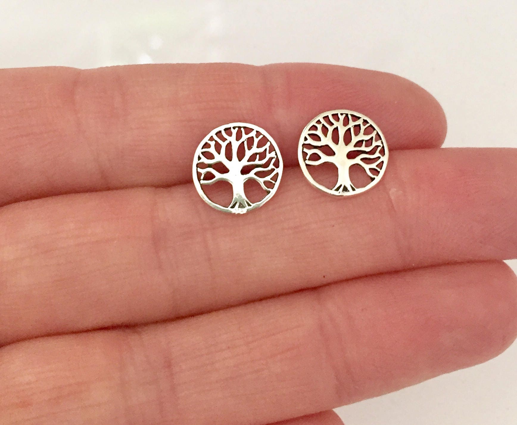 925 Sterling Silver Tree of Life Stud Earrings Round - Etsy Australia