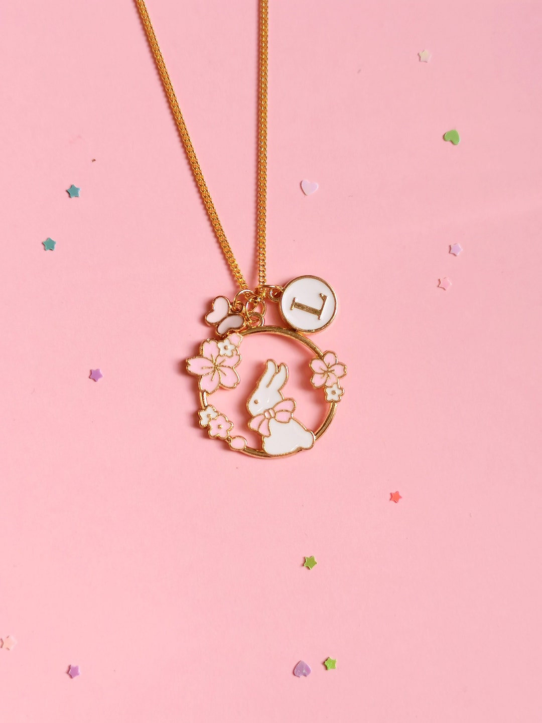 Bunny Necklace Rabbit Necklace Personlized Initial - Etsy