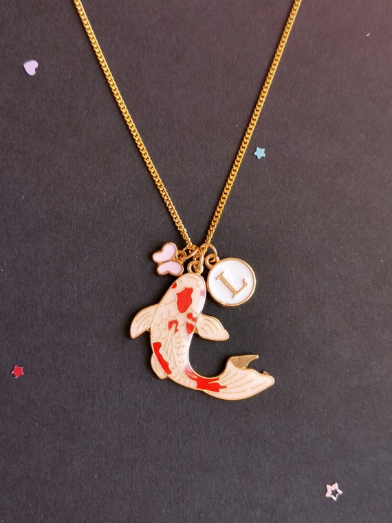 Red Koi Fish Necklace Personlized Initial Necklace - Etsy