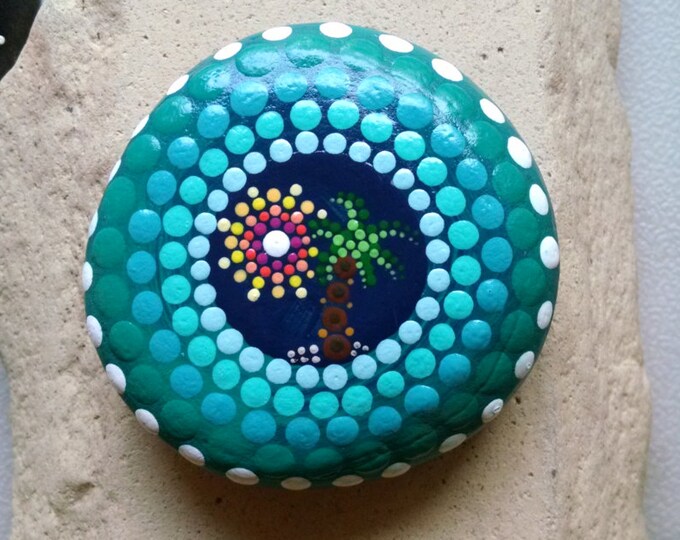 Beach Stonesun & Palm Tree Painted Rock by Miranda Pitrone - Etsy