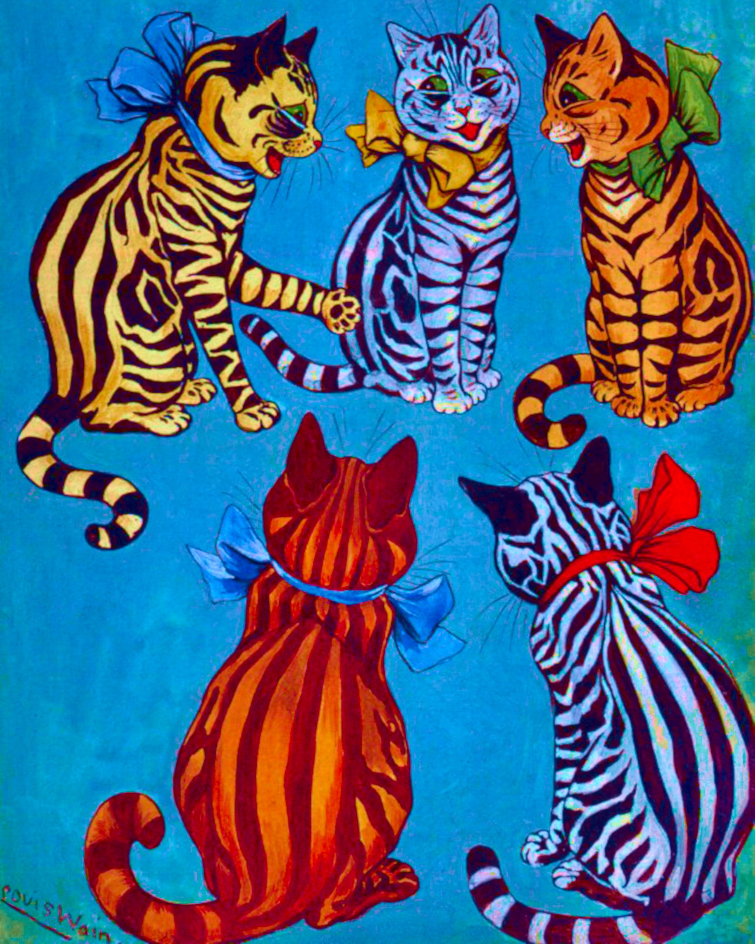 Prints Louis Wain Cats Banjo Playing First Cat Illustrator Giclee Funny ...