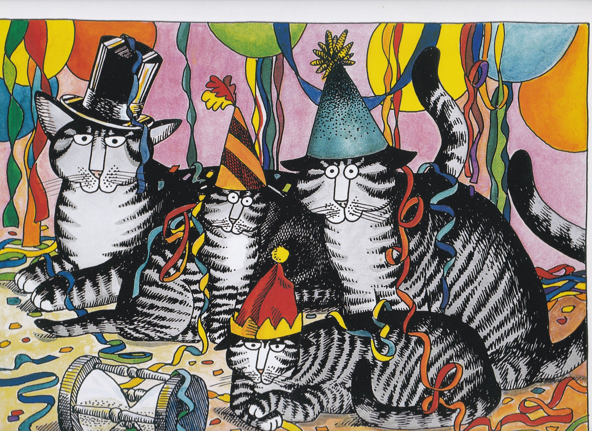 Kliban Cats Vintage Original Print Cats at New Year's Eve Party Large ...