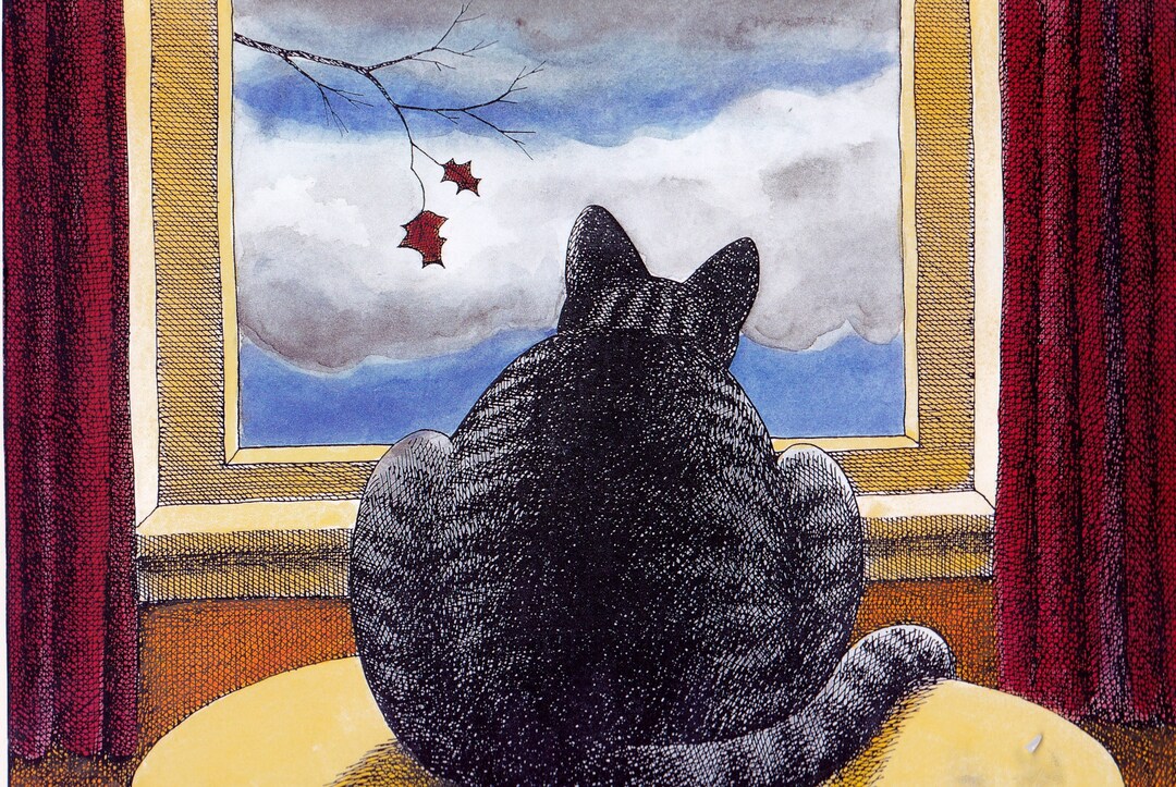 Kliban Cats Vintage Original Print Loner Cat Looking Out the Window ...