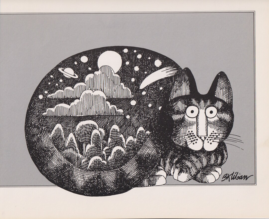 Kliban Cats Vintage Original Print Moon Stars Clouds on Cat - Etsy
