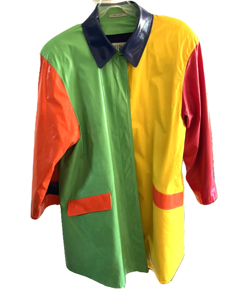 Colorblock Swing Raincoat Bill Blass Padded Drop Shoulders Wide Collar ...