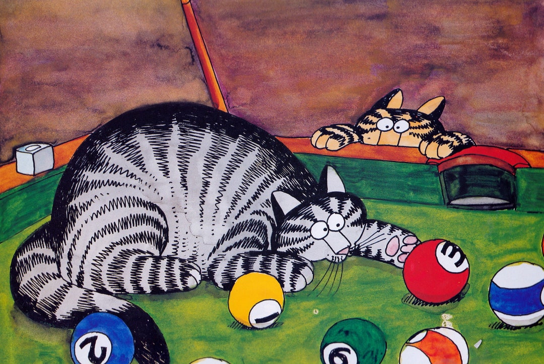 Kliban Cats Vintage Original Print Silly Cats Playing Pool Large Color ...