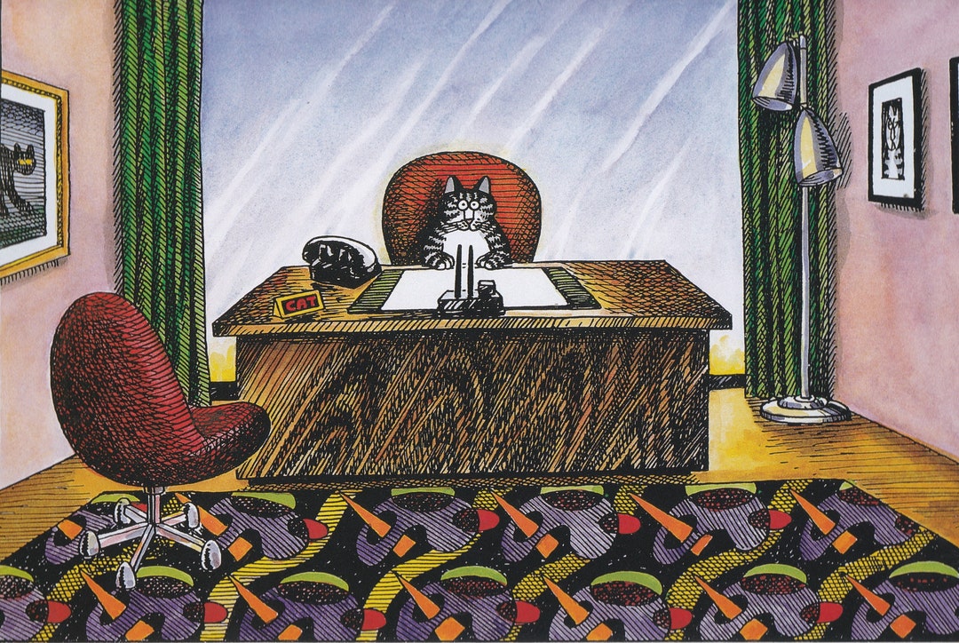 Kliban Cats Vintage Original Print Cat Boss Cat in Charge Large Color D ...