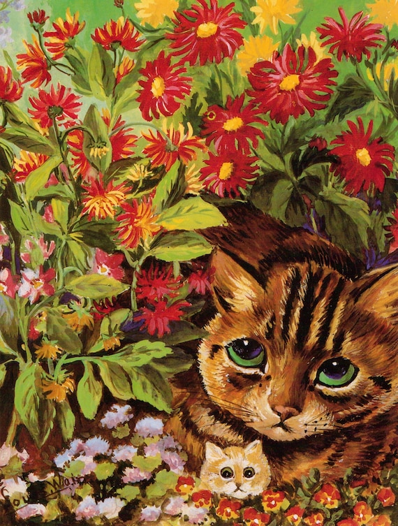 Louis Wain Kittens in Flowers First Cat Illustrator Giclee - Etsy