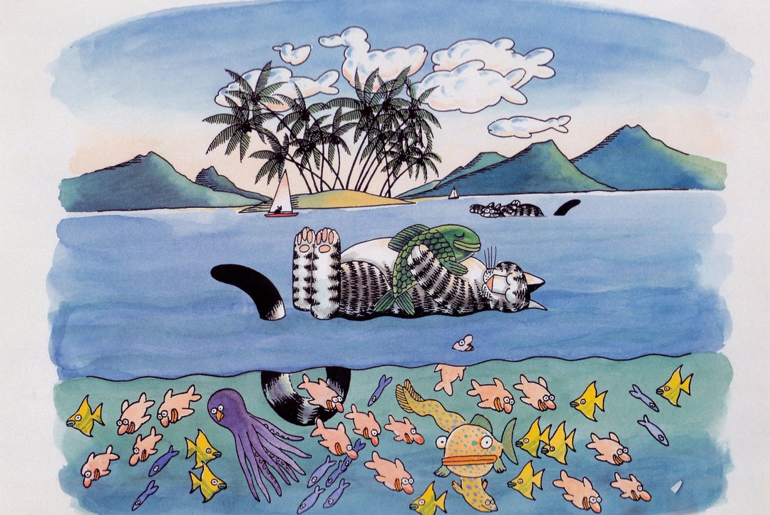 Kliban Cats Vintage Print: Silly Cat in Tropical Water - Etsy