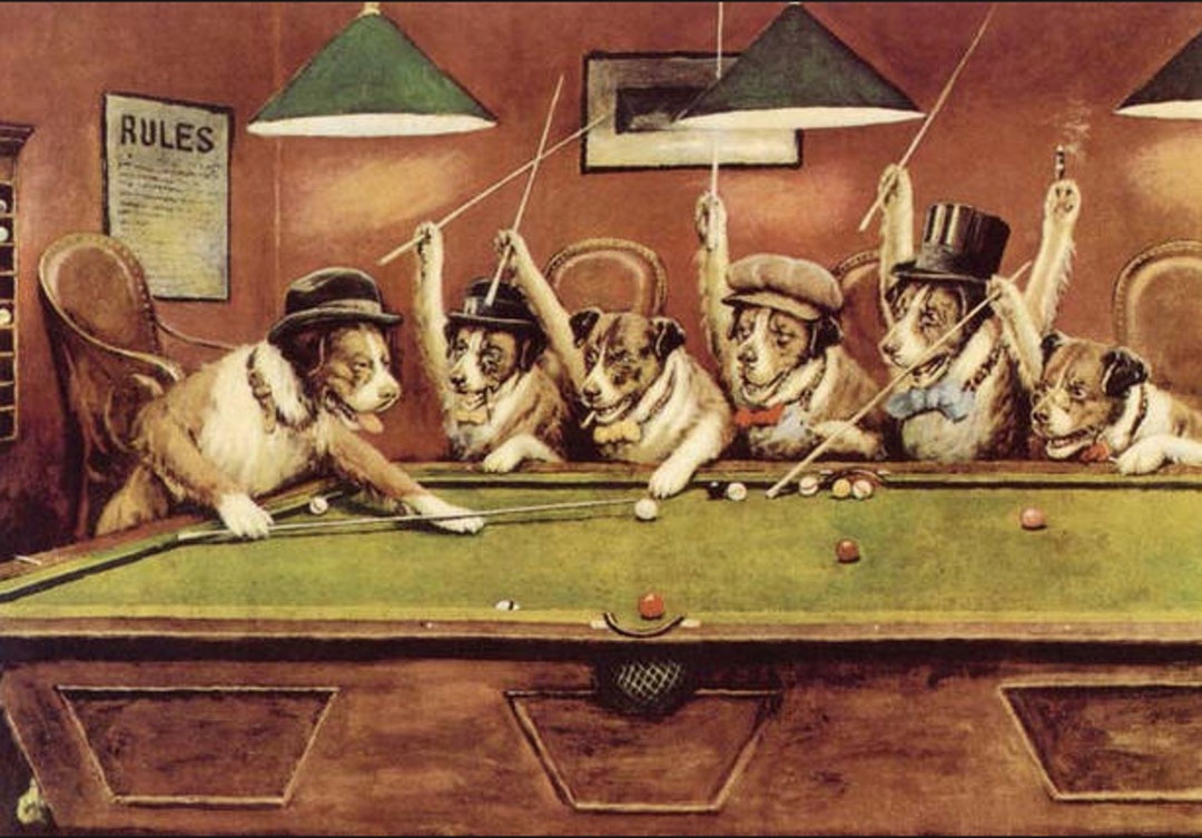 CM Coolidge Dogs 5 Dogs Playing Snooker Bull Dog Fine Art Prints Dog ...